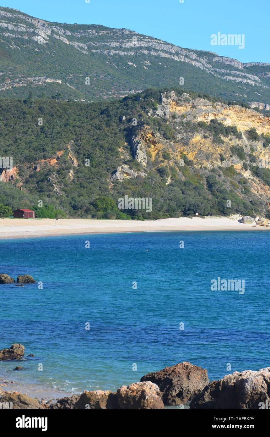 Portinho da Arrabida beach within the Serra da Arrabida natural park ...