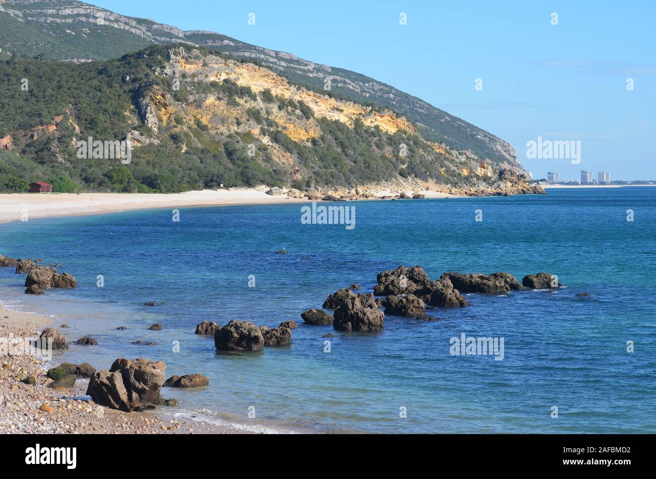 Portinho da Arrabida beach within the Serra da Arrabida natural park ...