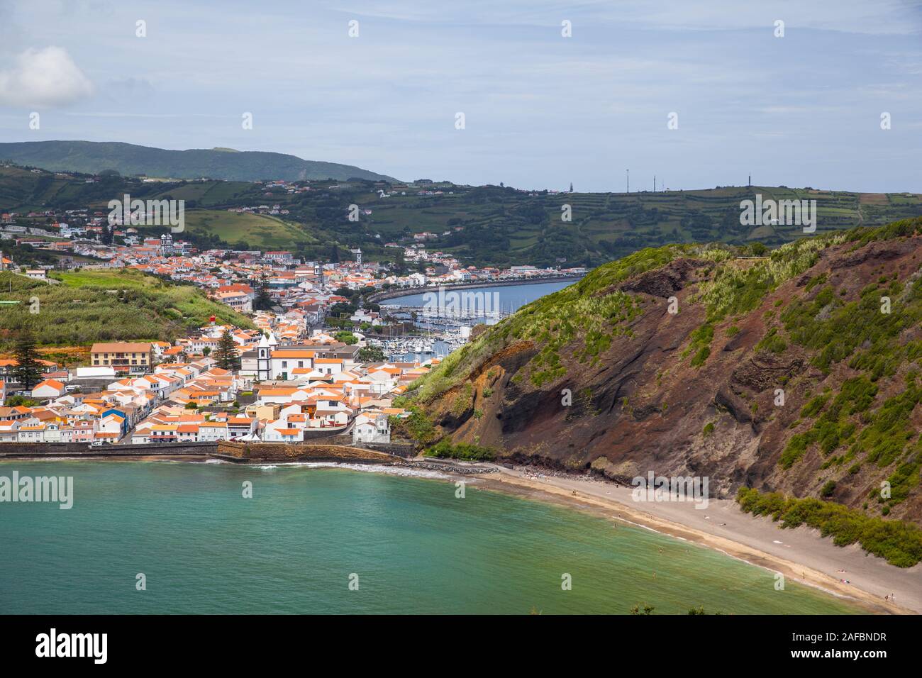 Beach of Porto Pim a view from Monte da Guia showing island's capital ...