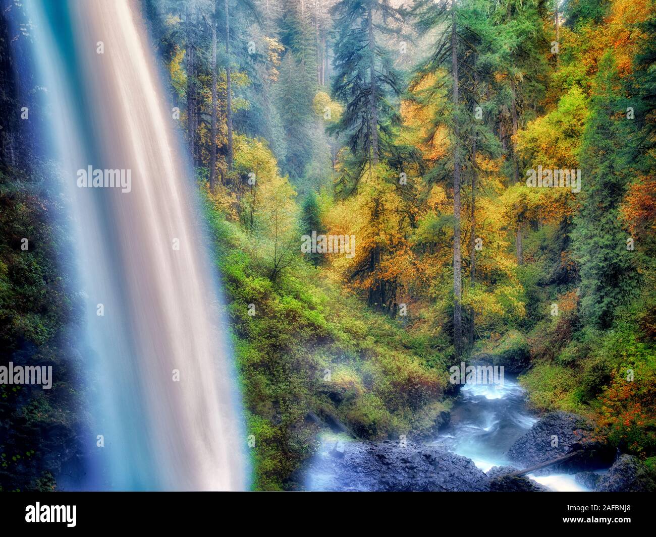 North Falls and fall color. Silver Falls State Park, Oregon Stock Photo ...
