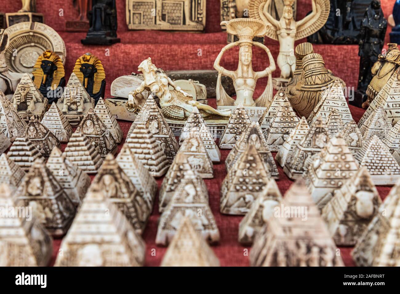 Africa, Egypt, Cairo, Giza. October 3, 2018. Plaster and stone replicas ...