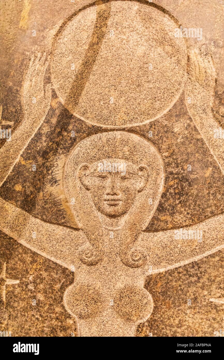 Africa, Egypt, Cairo. October 4, 2018. Carved stone relief of the ...