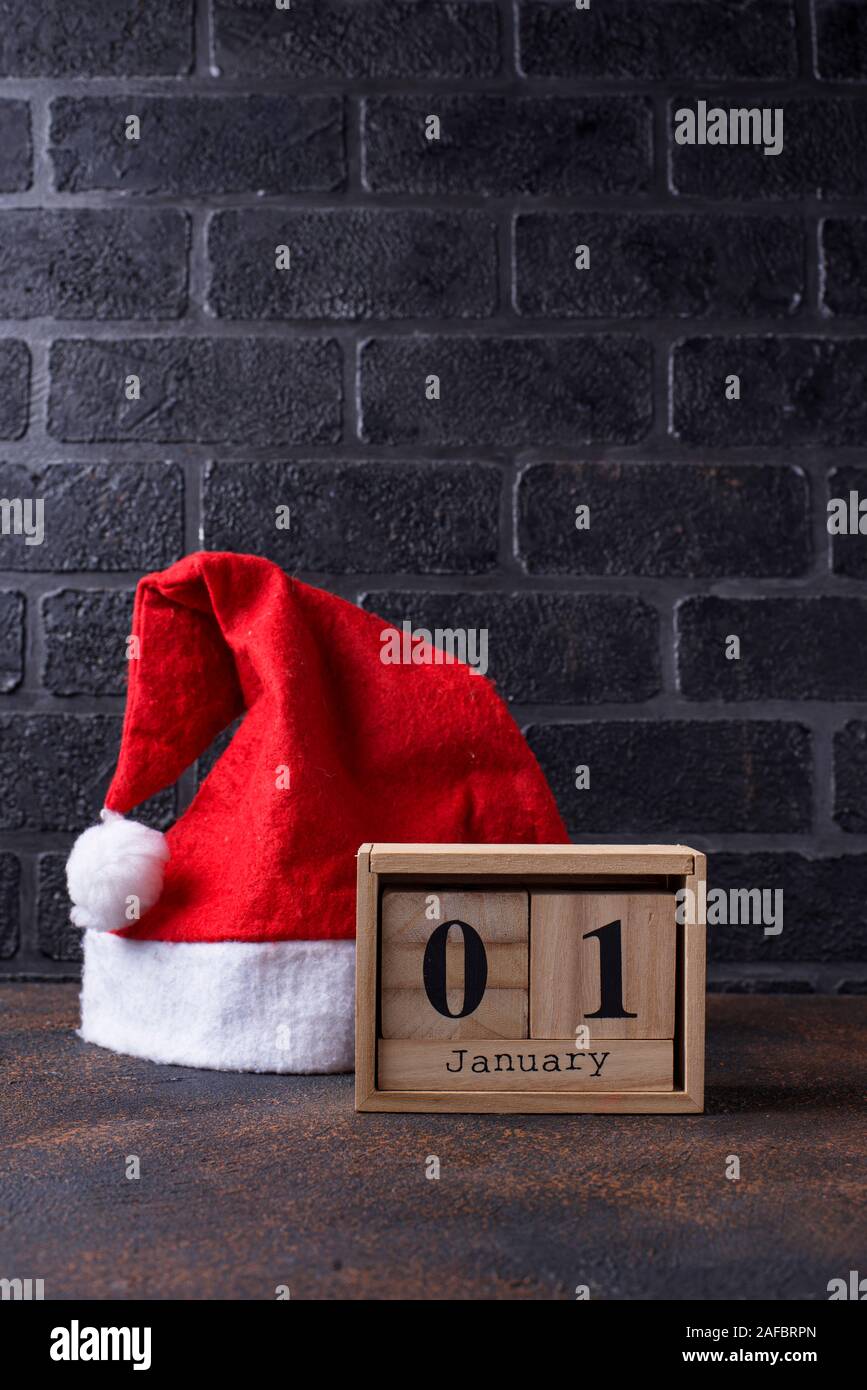 1 January in wooden cube calendar Stock Photo - Alamy