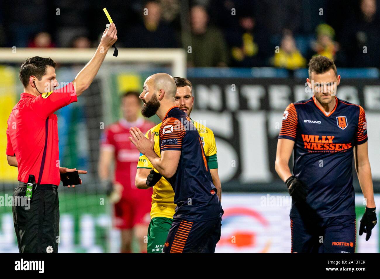 Sittard, Netherlands. 14th Dec, 2019.RKC player Hans Mulder gets a ...