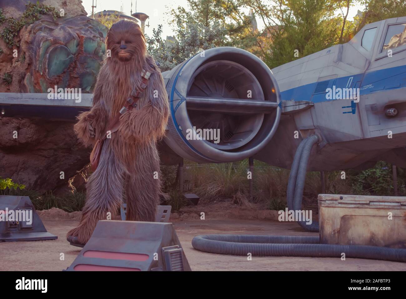 Orlando, Florida. November 27, 2019 Chewbacca and Rey on spaceship ...
