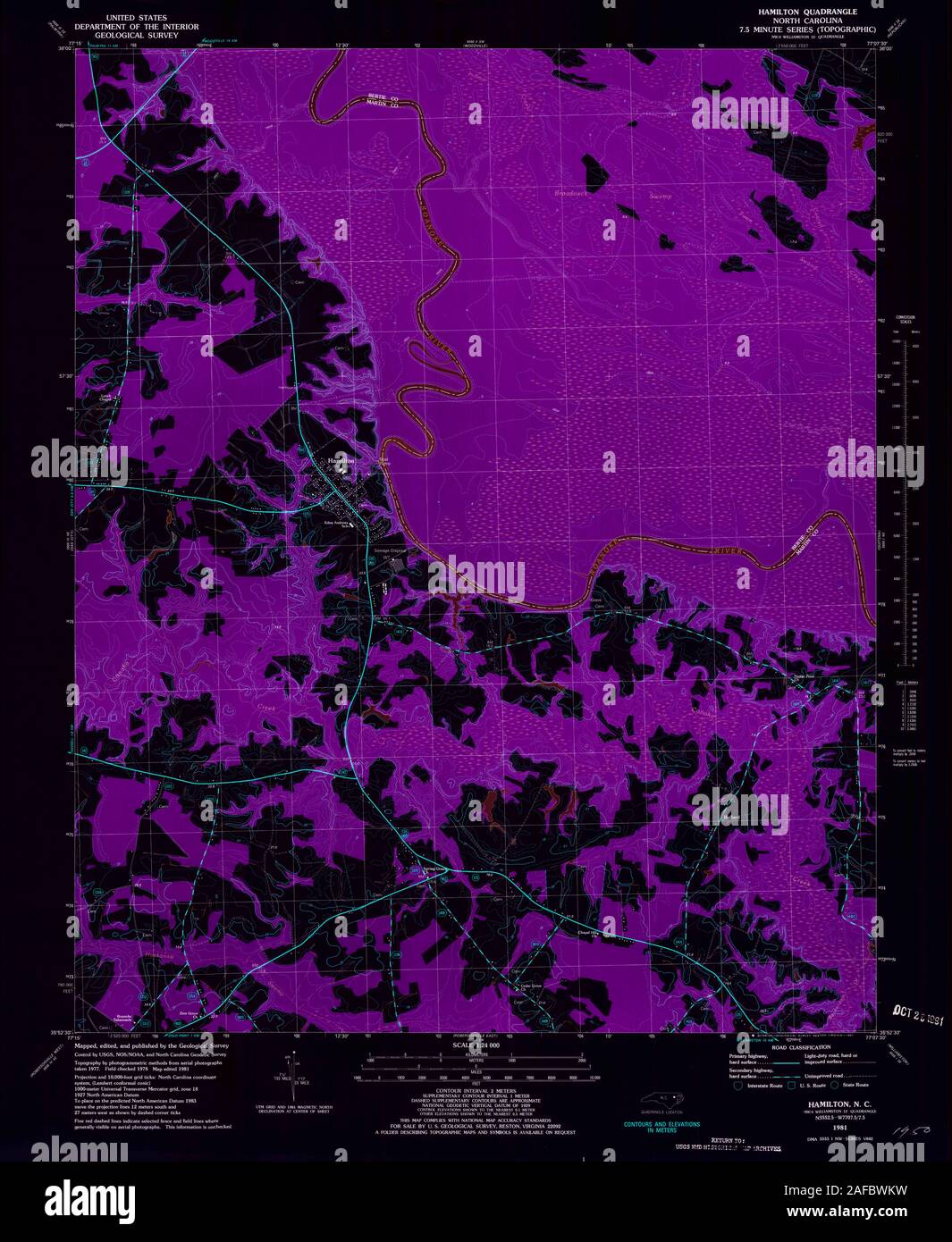 USGS TOPO Map North Carolina NC Hamilton 162561 1981 24000 Inverted ...