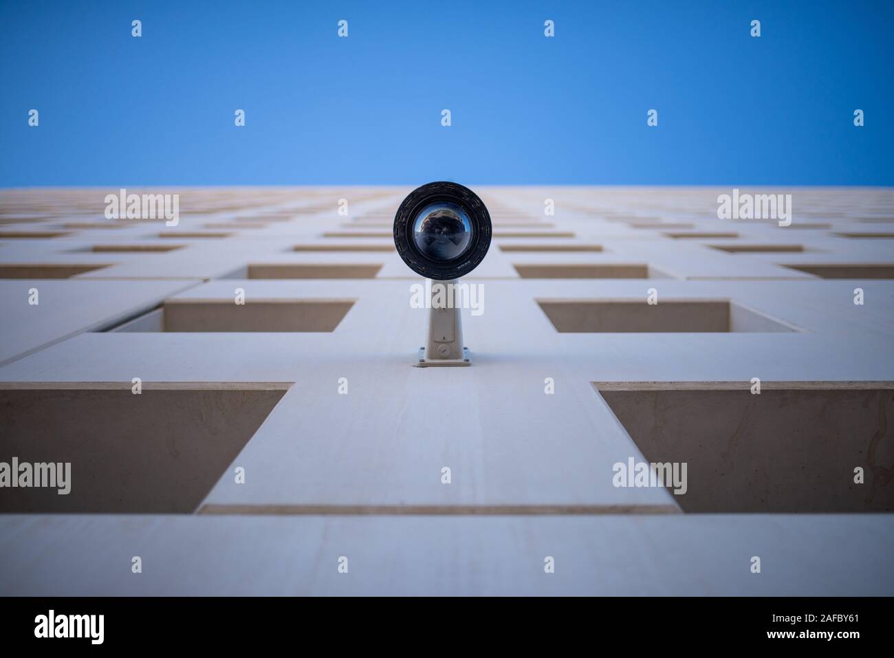 Doha, Qatar - May 26, 2017: Surveillance camera on a contemporary ...