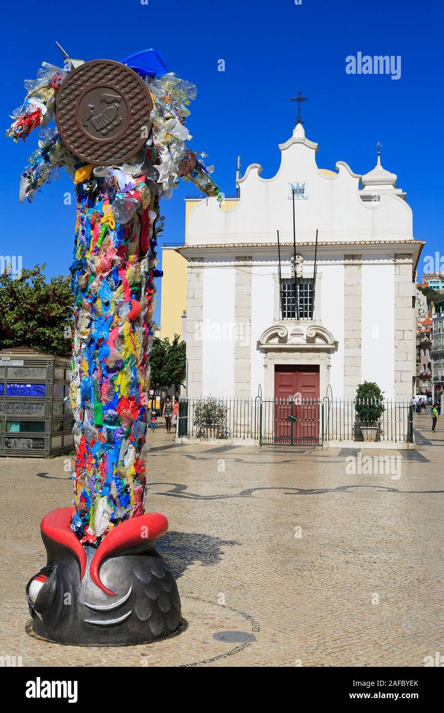 Sculpture & Church on Martim Moniz Square, Lisbon, Portugal Stock Photo ...