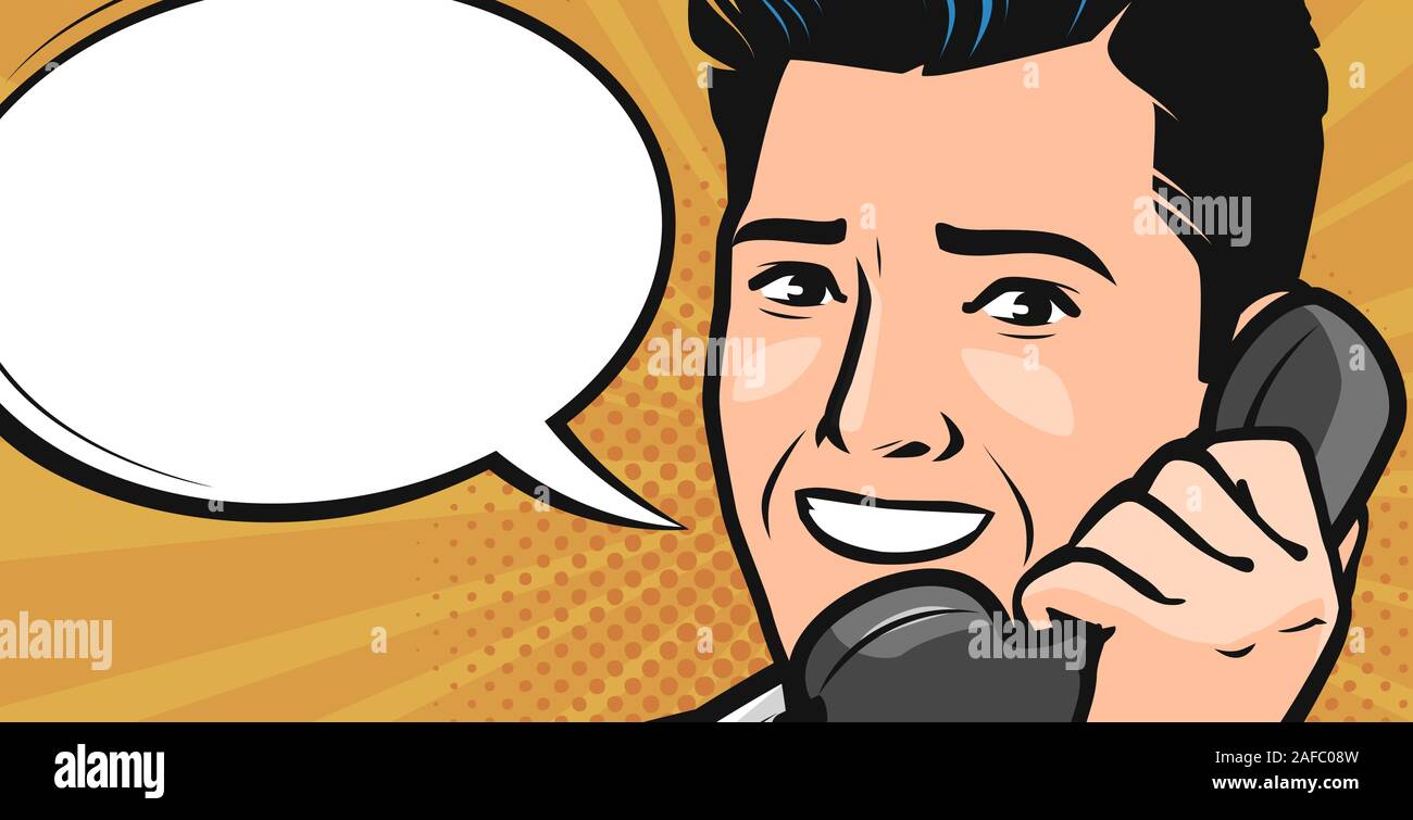 Man talking on the phone. Vector illustration in style comic pop art ...