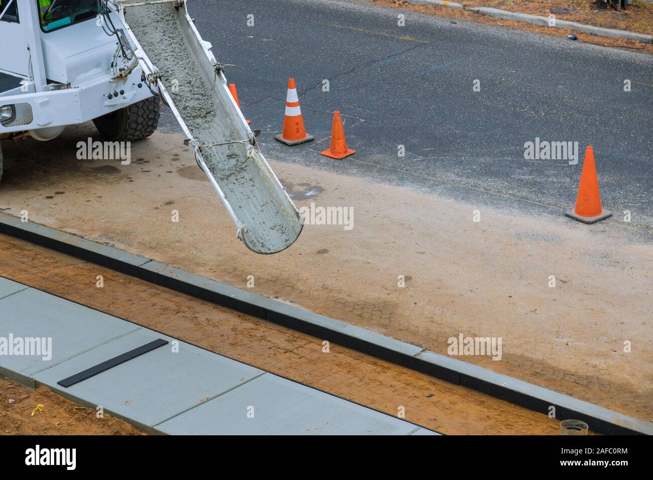 Cement mixer truck transport with pouring concrete to create for ...