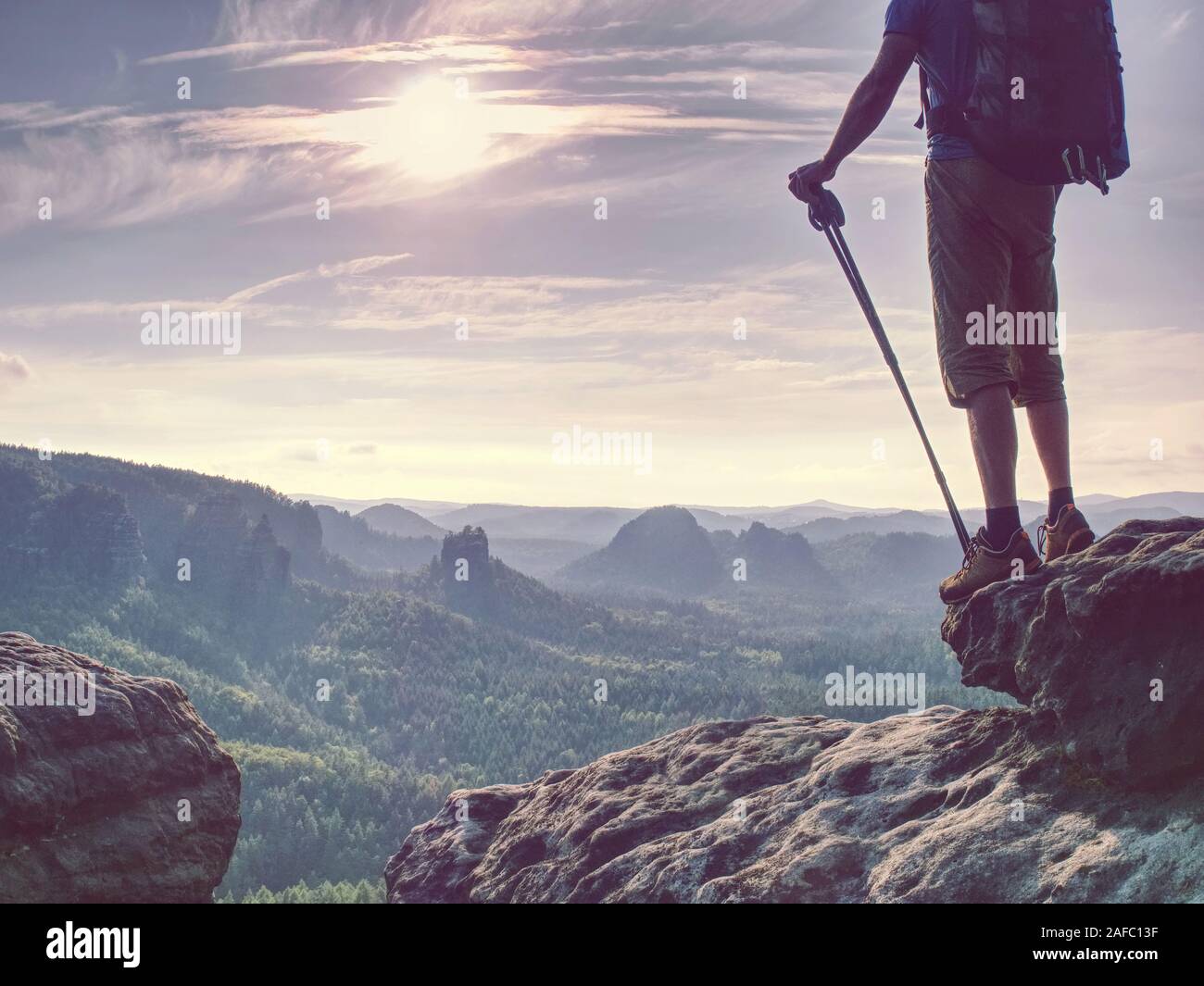 Enjoy the amazing view from top of the world. Hiker take rest for ...