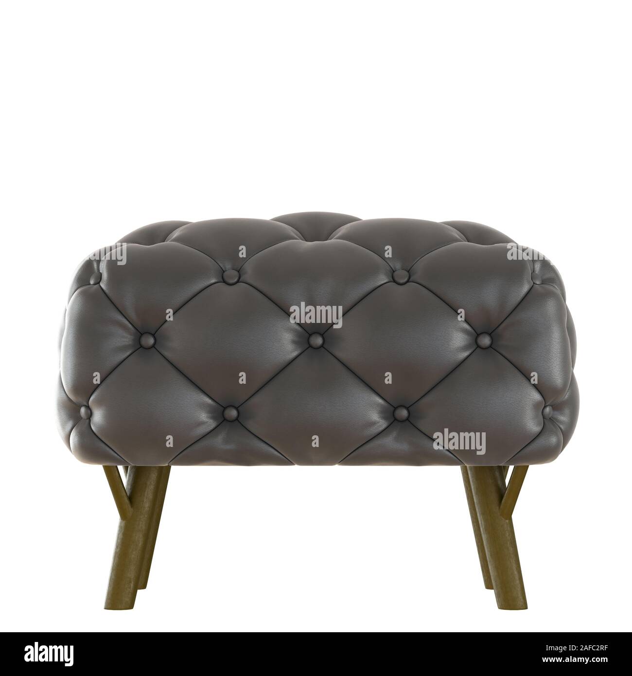 Brown quilted poof with wooden legs on a white background. 3d rendering ...