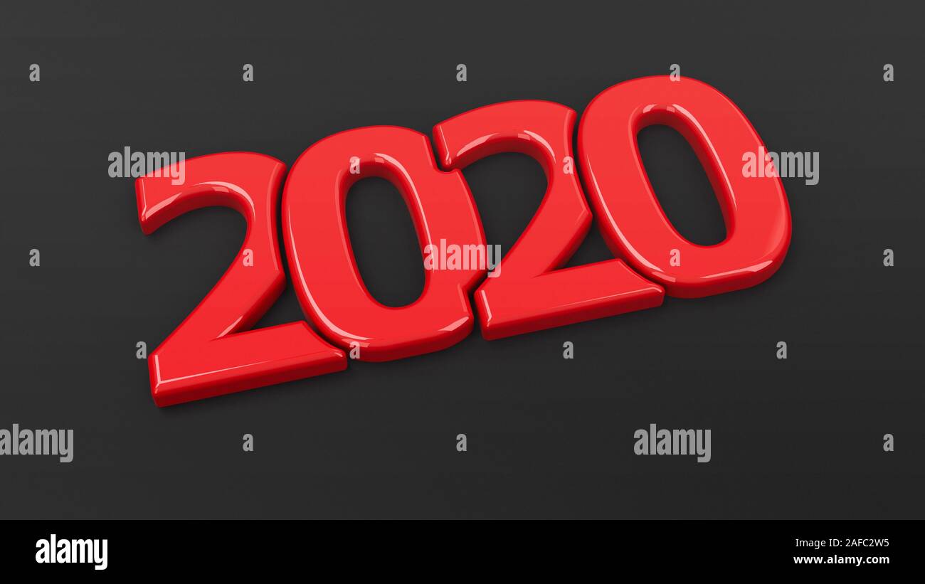 Red 2020 symbol on black background, represents the new year 2020 ...