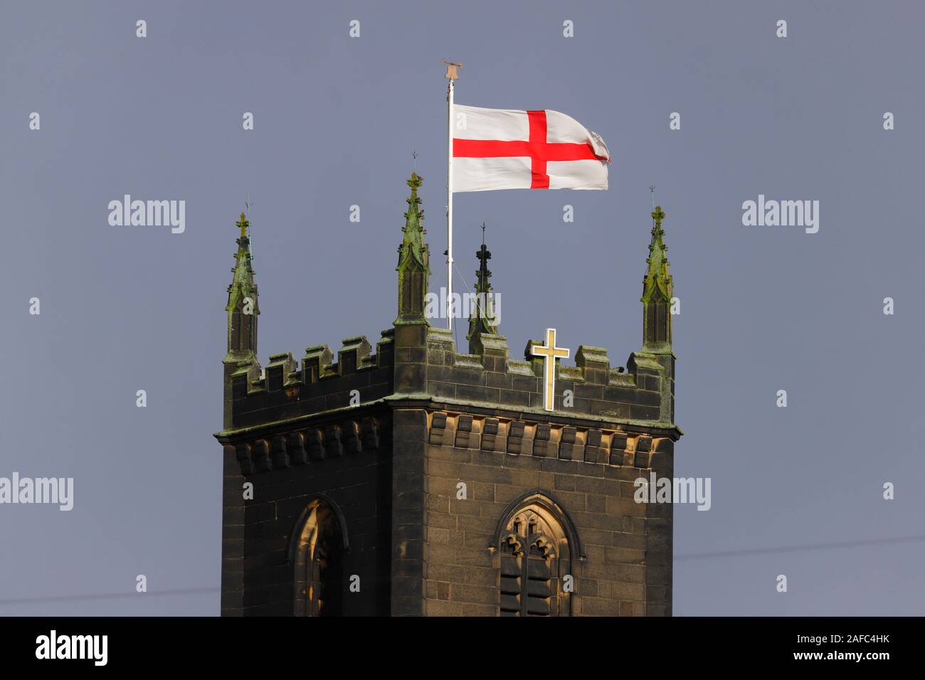 A St George flag, flying proud above St Mary's Church in Swillington ...