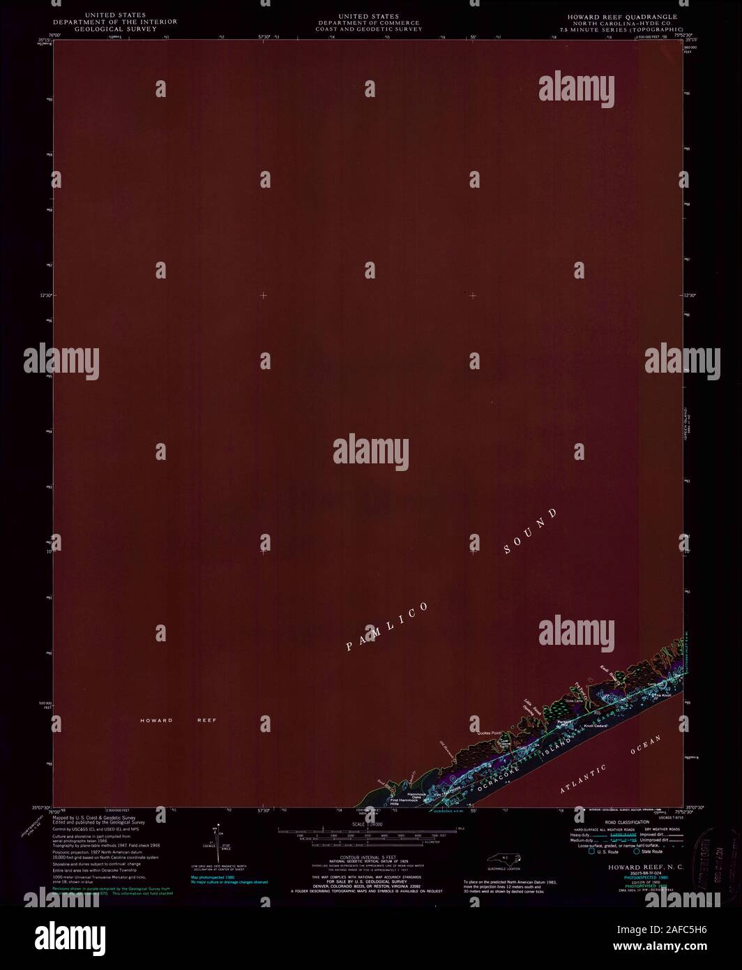 USGS TOPO Map North Carolina NC Howard Reef 162213 1950 24000 Inverted ...