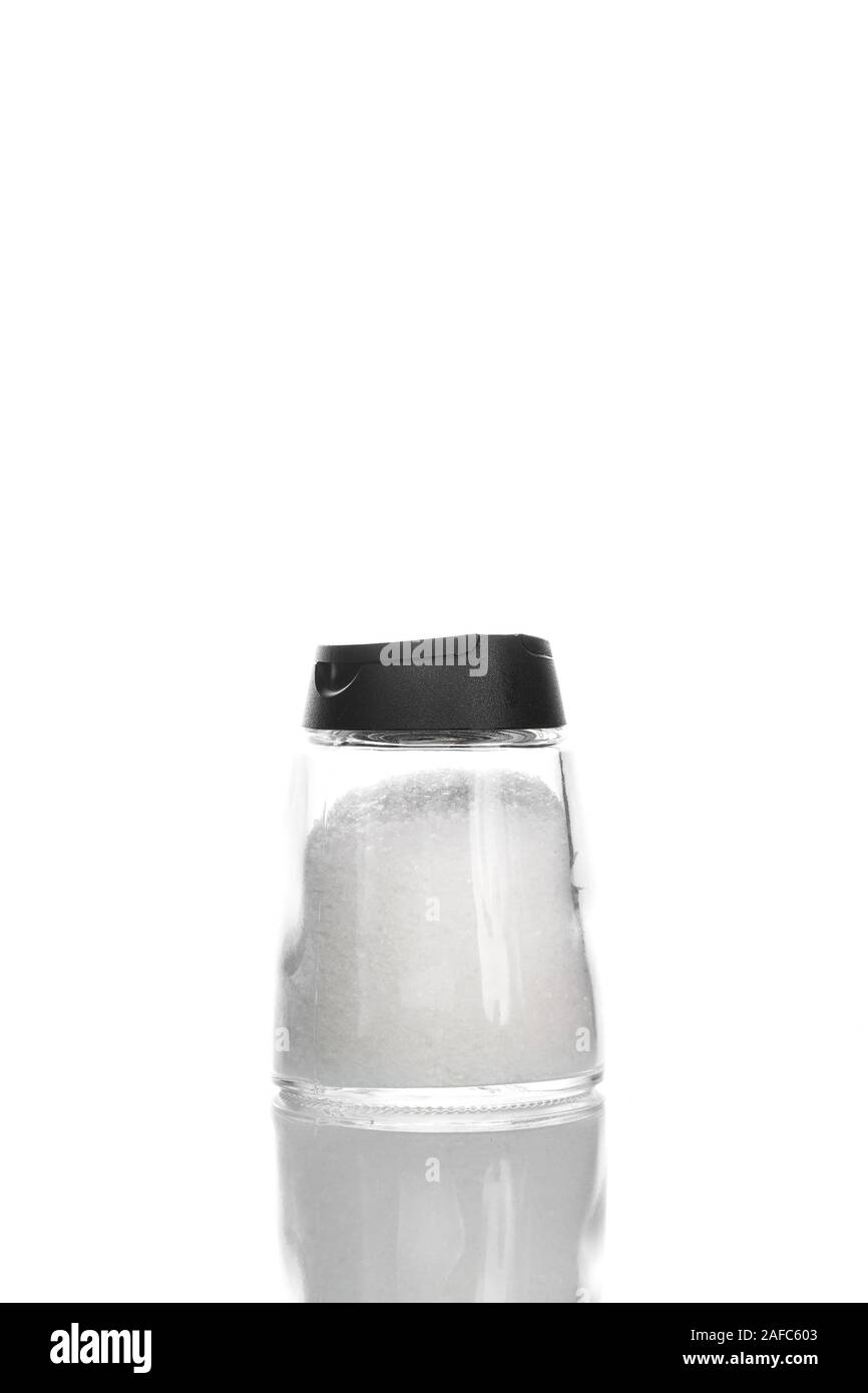 Glass salt and pepper transparent containers isolated on white ...
