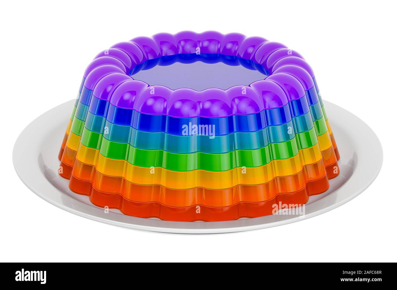 Rainbow Jelly on a plate, 3D rendering isolated on white background ...