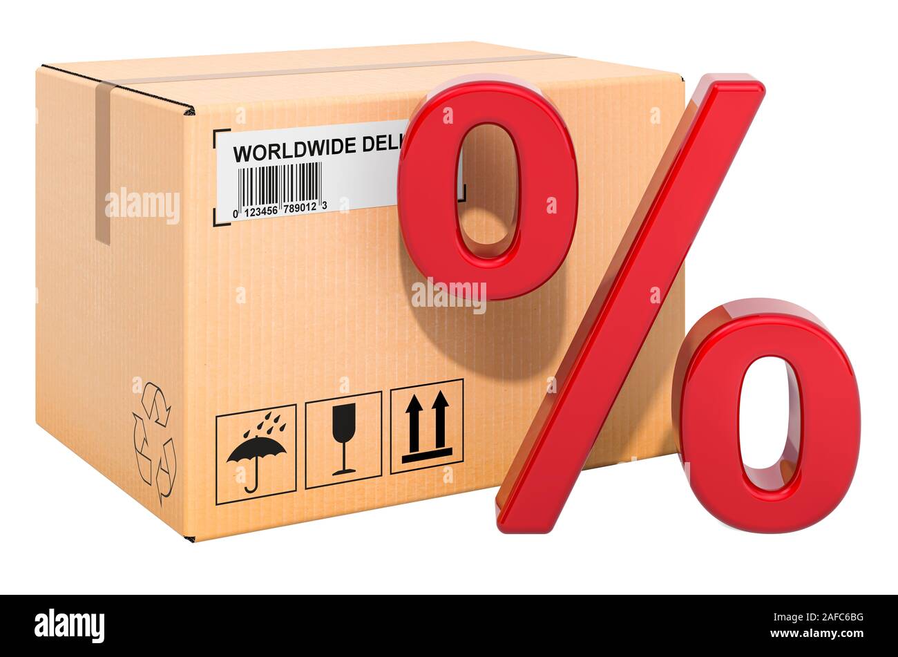 Parcel taxes concept. Cardboard box with percent symbol, 3D rendering ...