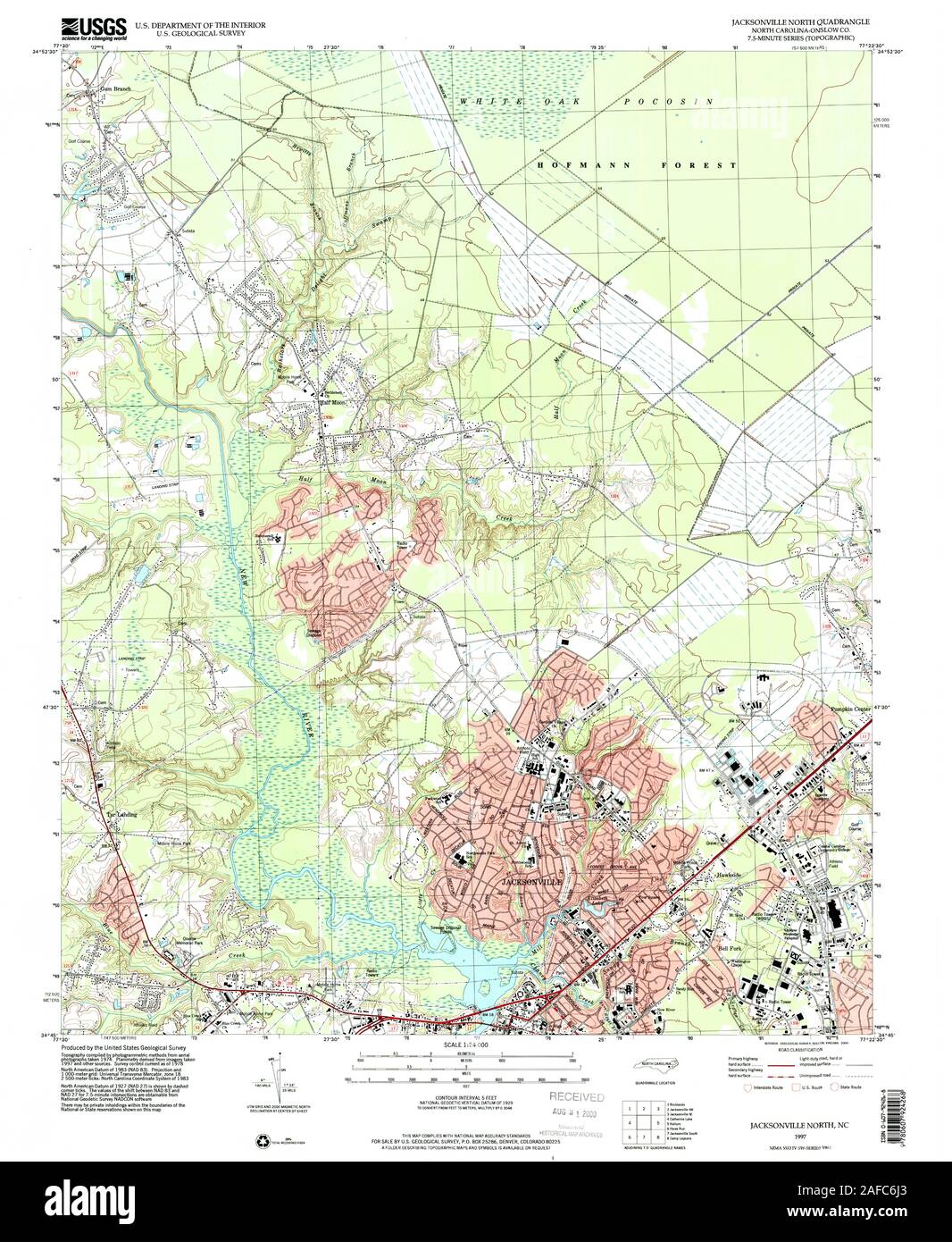 USGS TOPO Map North Carolina NC Jacksonville North 162224 1997 24000 ...