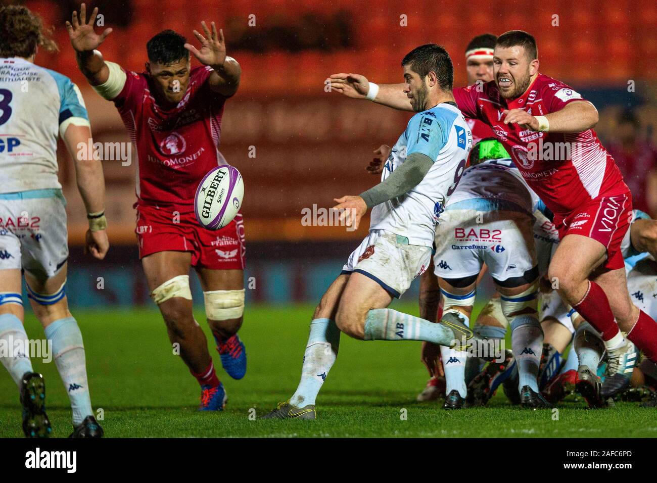 Llanelli, UK. 14 December, 2019. Bayonne scrum half Emmanuel Saubusse ...