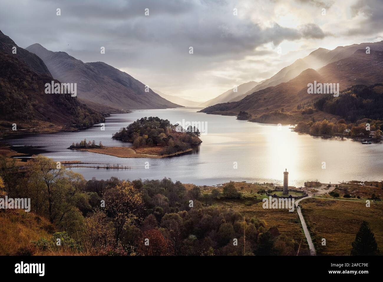 Panoramic view with famous Scottish lake Loch Shiel with Glenfinnan ...