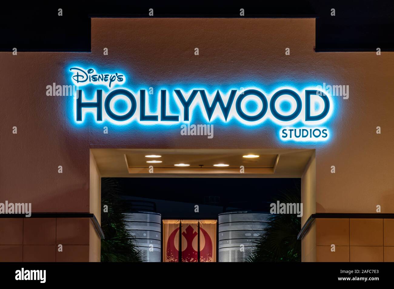 Orlando, Florida. November 27, 2019. Top view of illuminated Hollywood ...