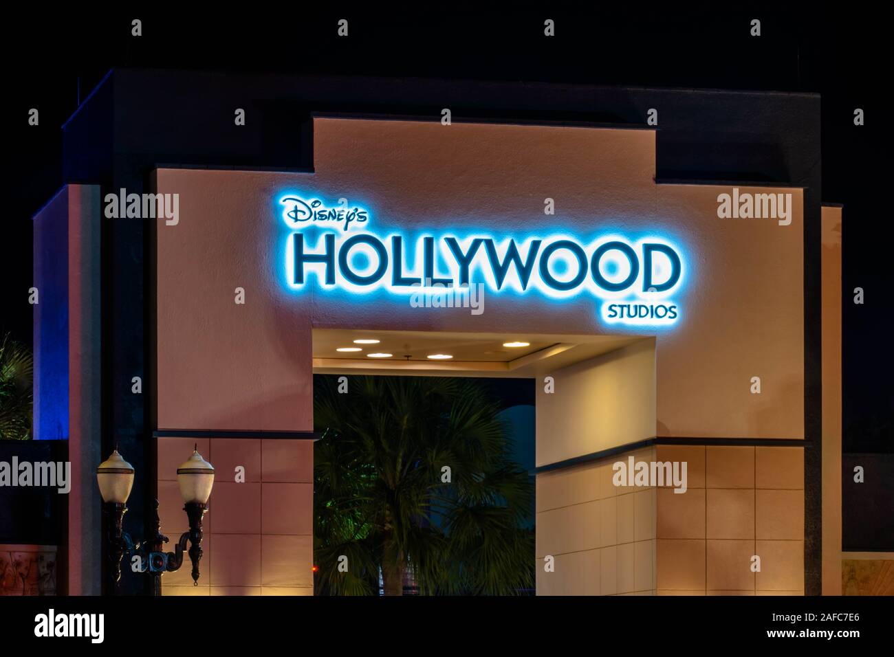 Orlando, Florida. November 27, 2019. Top view of illuminated Hollywood ...