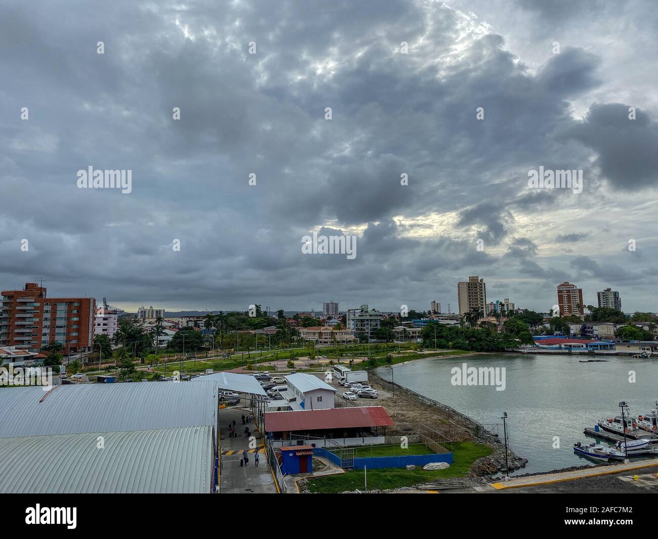 Colon/Panama - 11/6/19: A view of the Colon, Panama skyline from the ...