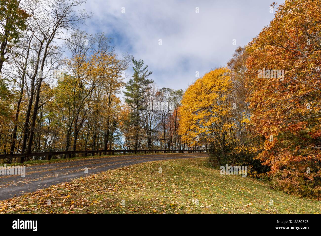 Autumn road in Great Smoky Mountains National Park with colorful leaves ...