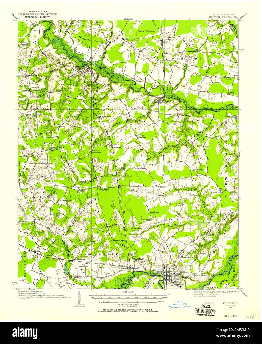 USGS TOPO Map North Carolina NC Kinston 162774 1914 62500 Restoration ...