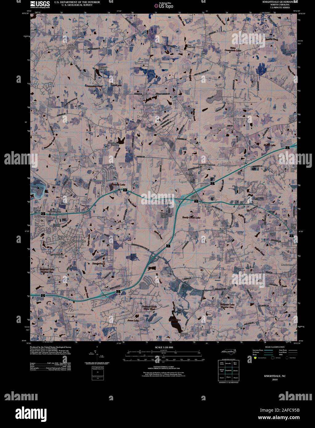 USGS TOPO Map North Carolina NC Knightdale 20100908 TM Inverted ...