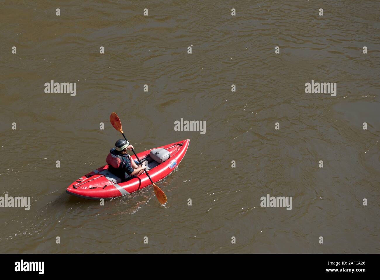 Paddling an inflatable kayak on Idaho's Lower Salmon River Stock Photo ...