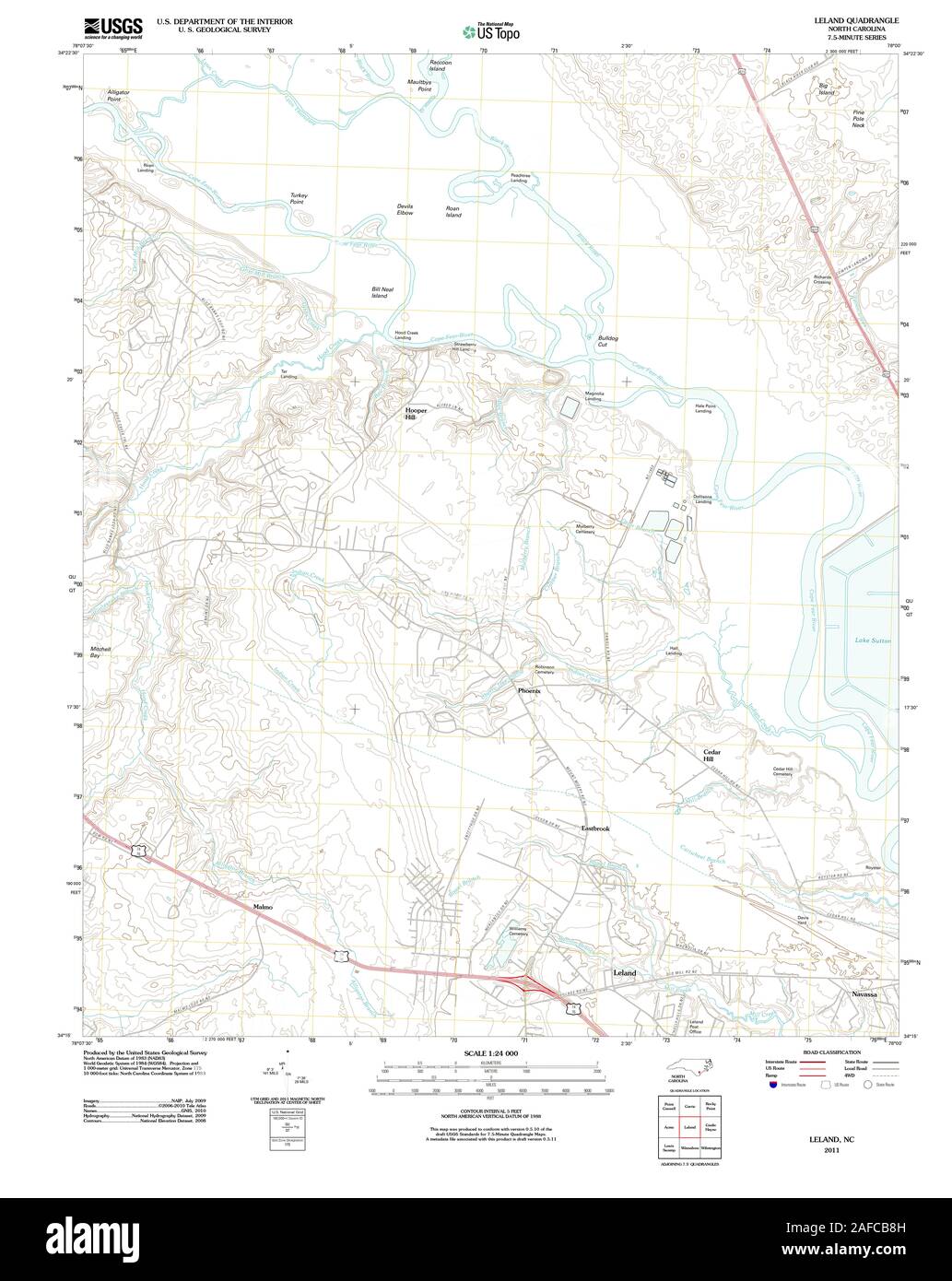 USGS TOPO Map North Carolina NC Leland 20110519 TM Restoration Stock ...