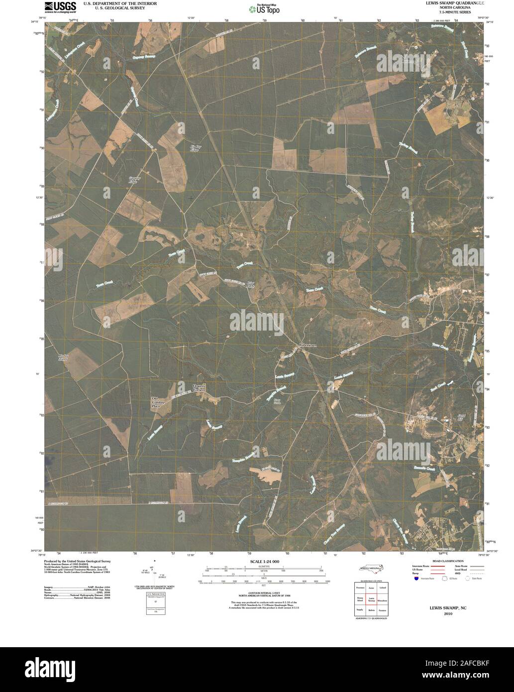 USGS TOPO Map North Carolina NC Lewis Swamp 20100816 TM Restoration ...