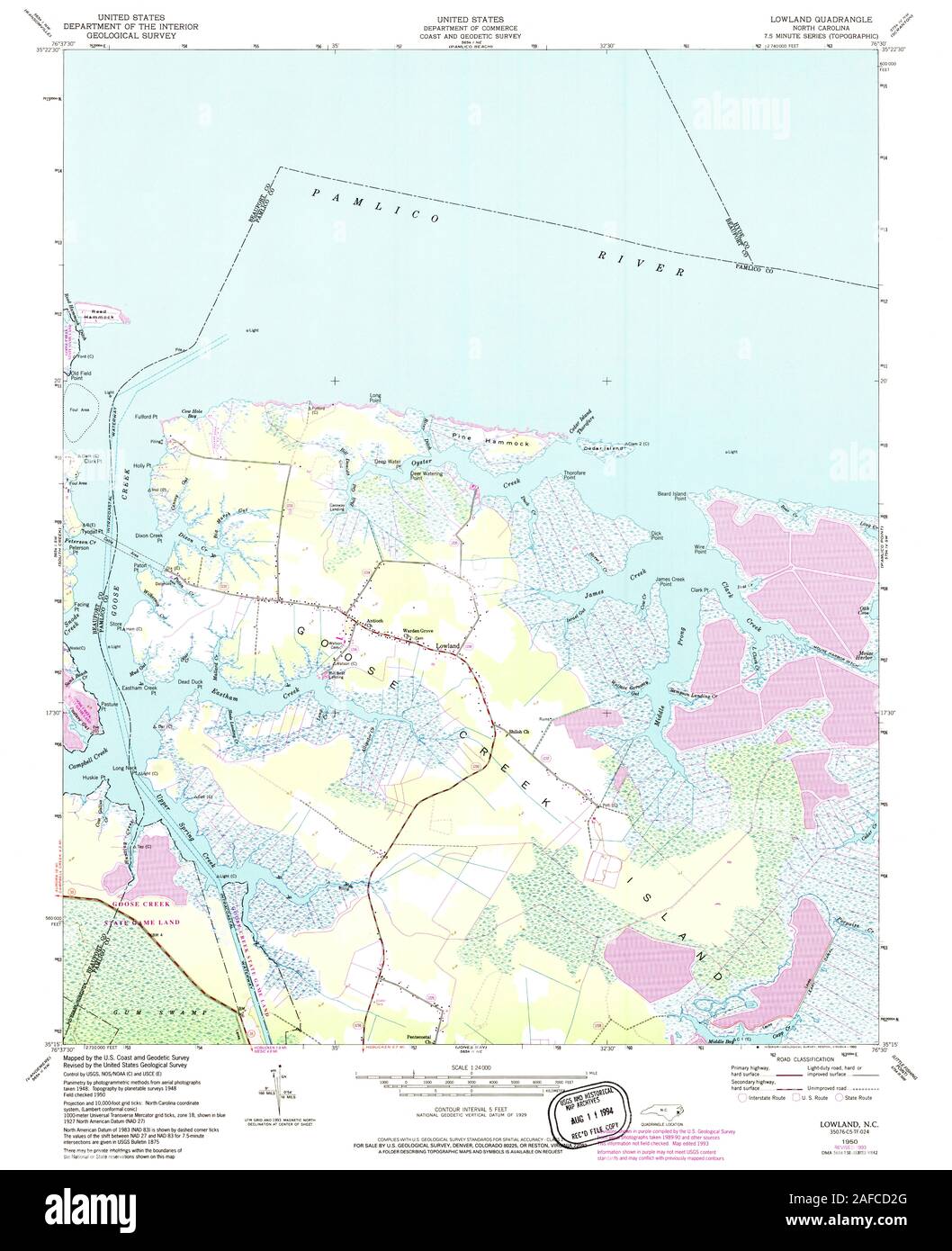 USGS TOPO Map North Carolina NC Lowland 161571 1950 24000 Restoration ...