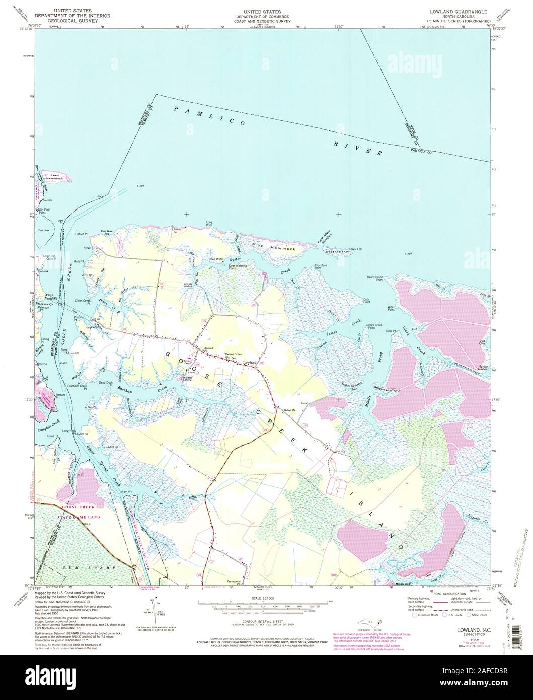USGS TOPO Map North Carolina NC Lowland 161572 1950 24000 Restoration ...