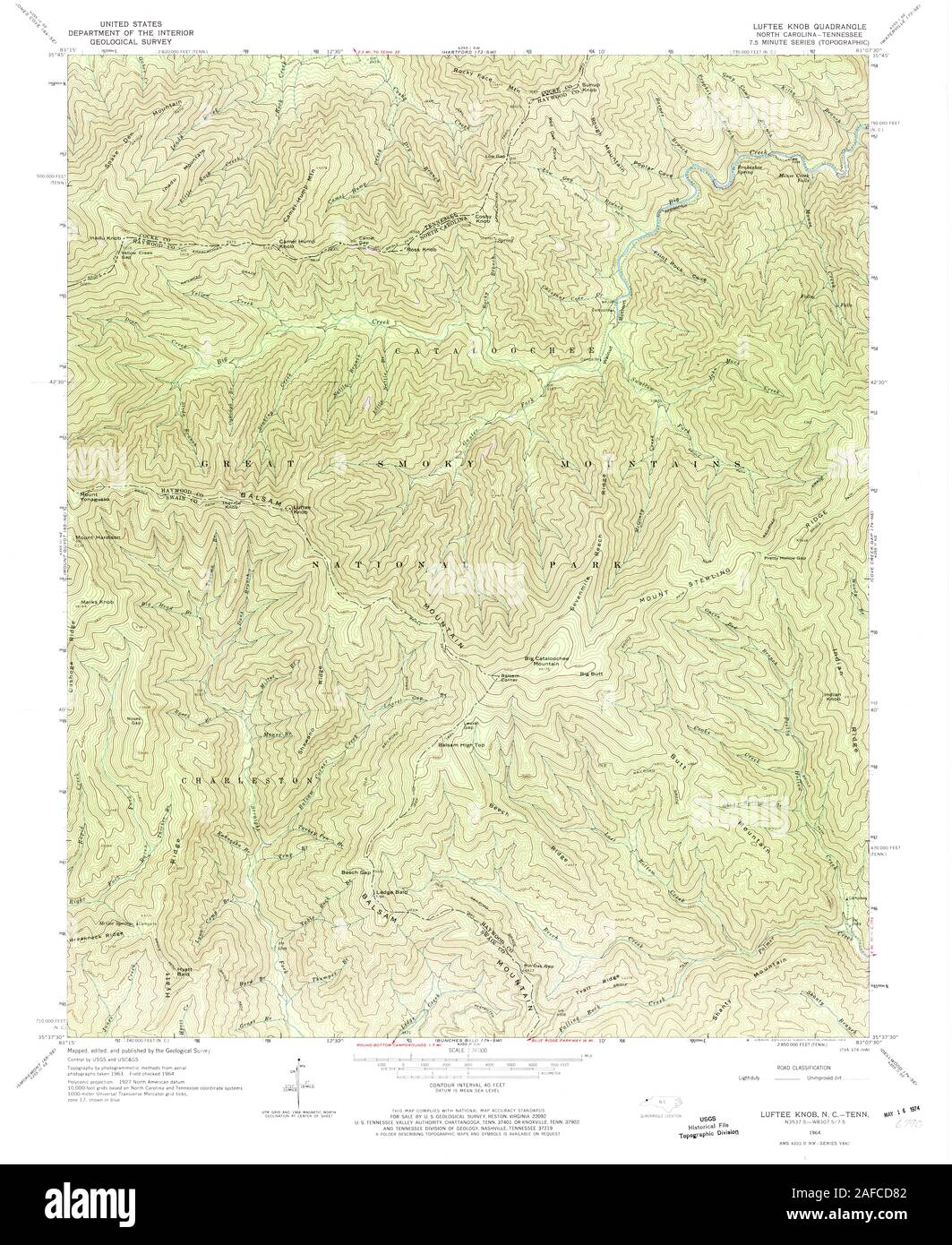USGS TOPO Map North Carolina NC Luftee Knob 161576 1964 24000 ...