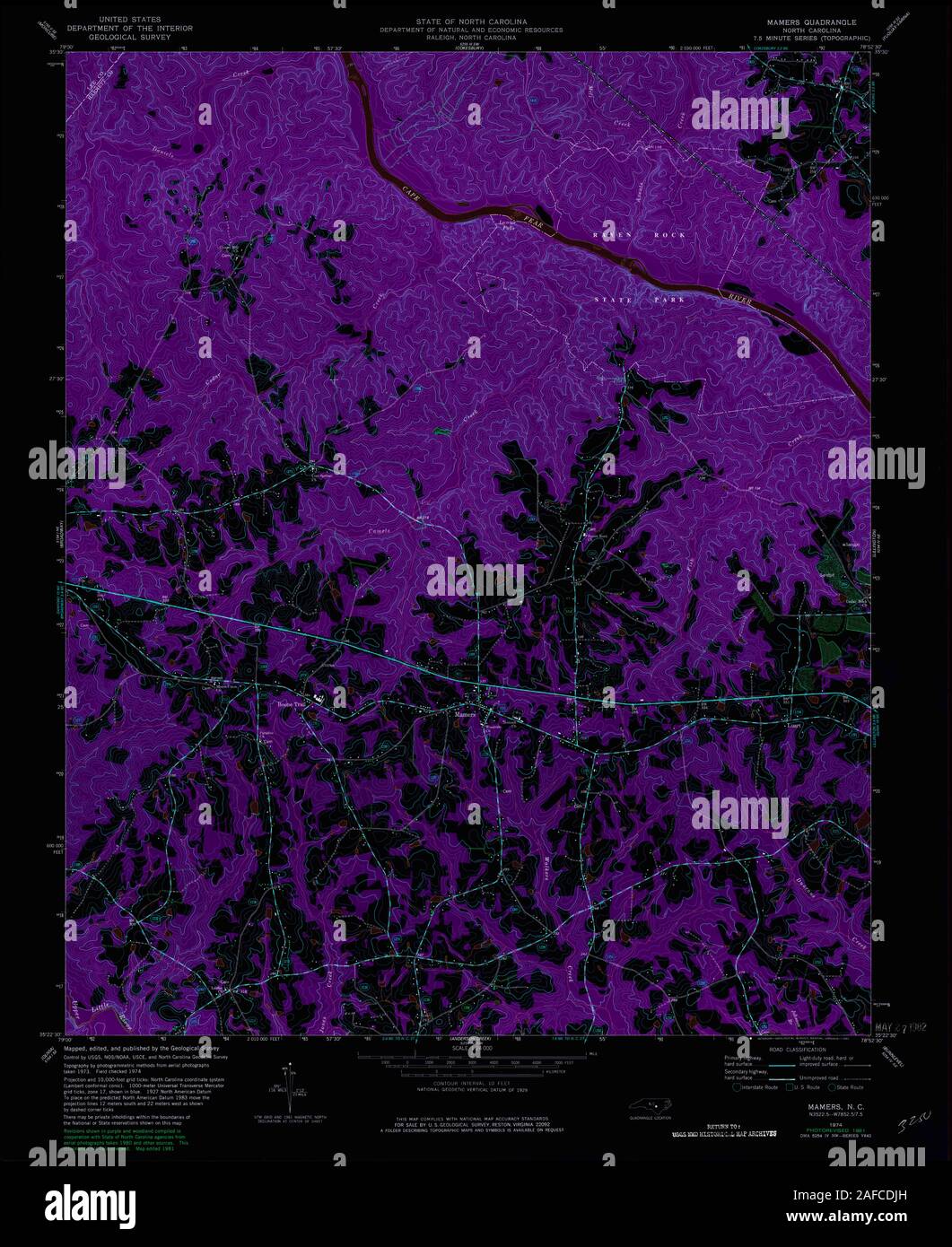 USGS TOPO Map North Carolina NC Mamers 163372 1974 24000 Inverted ...