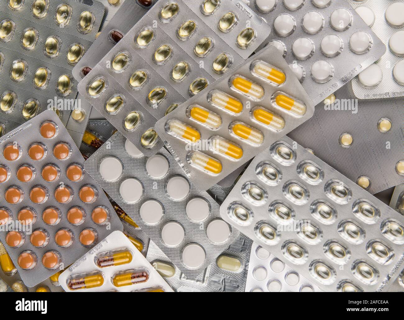 Mixed sorts of drugs as detailed close-up shot (selective focus Stock ...