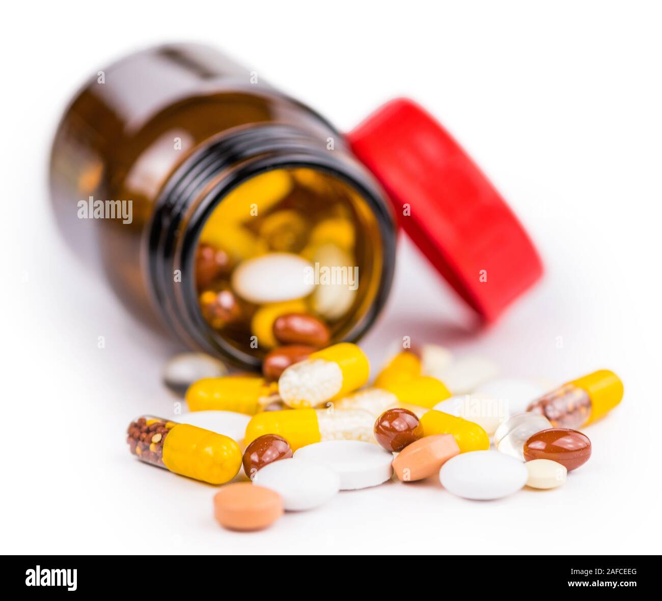 Drugs as detailed close-up shot (selective focus) isolated on white ...