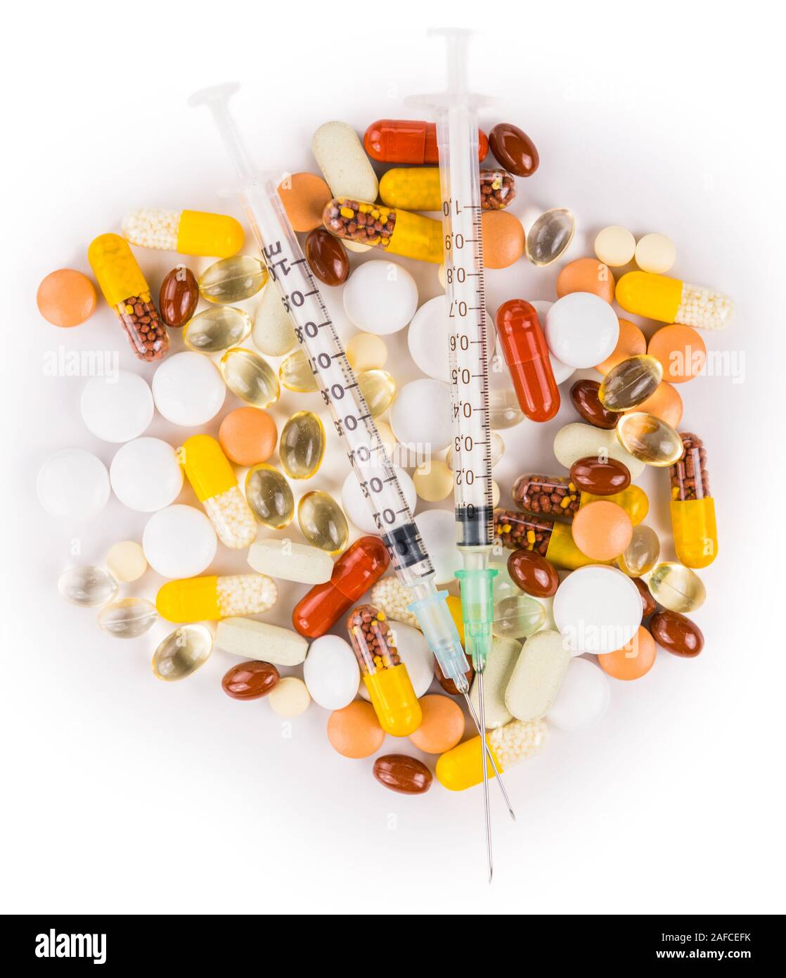 Drugs as detailed close-up shot (selective focus) isolated on white ...