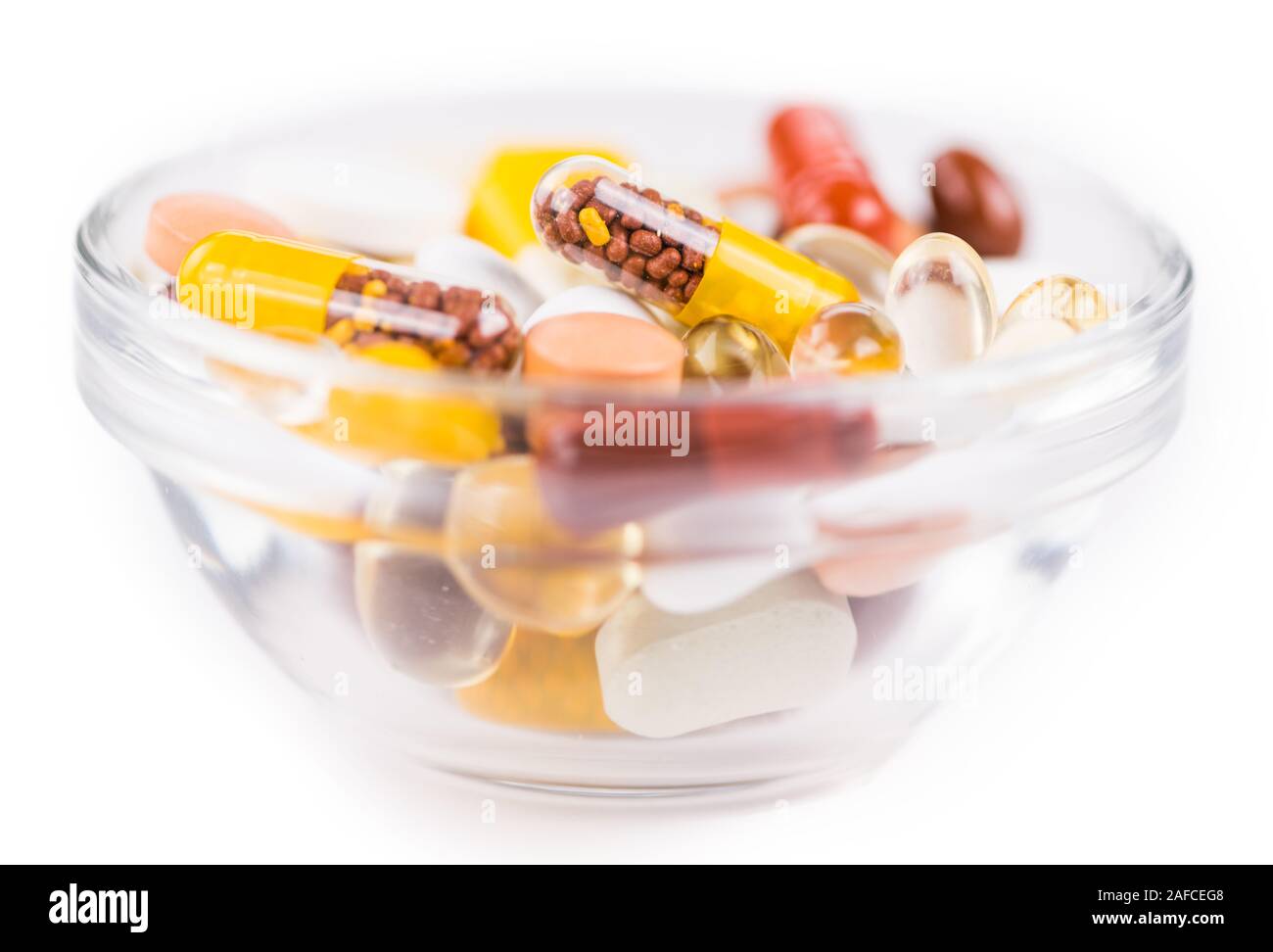 Drugs as detailed close-up shot (selective focus) isolated on white ...