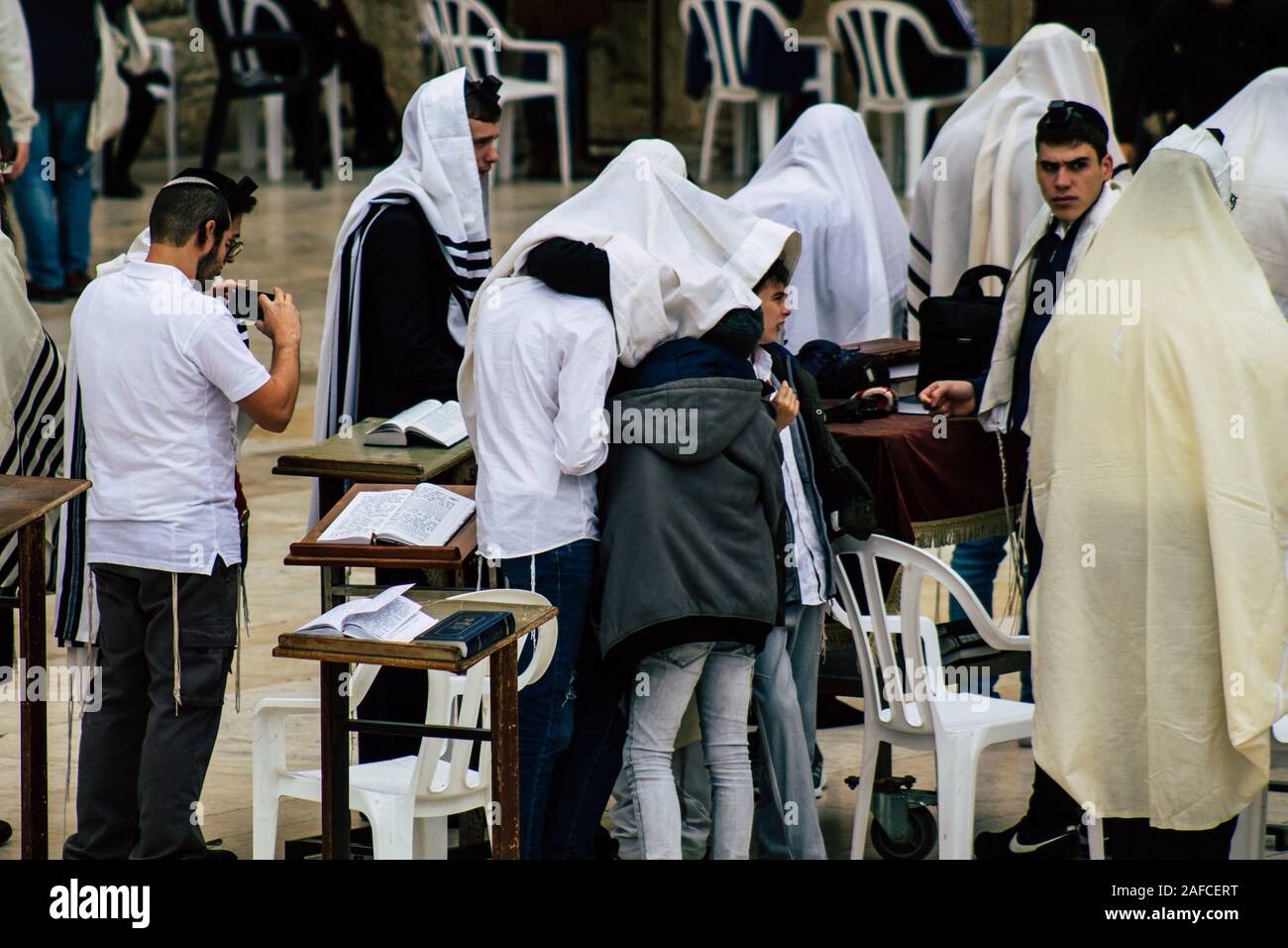 Jerusalem Israel December 12, 2019 View of unknown people praying front ...