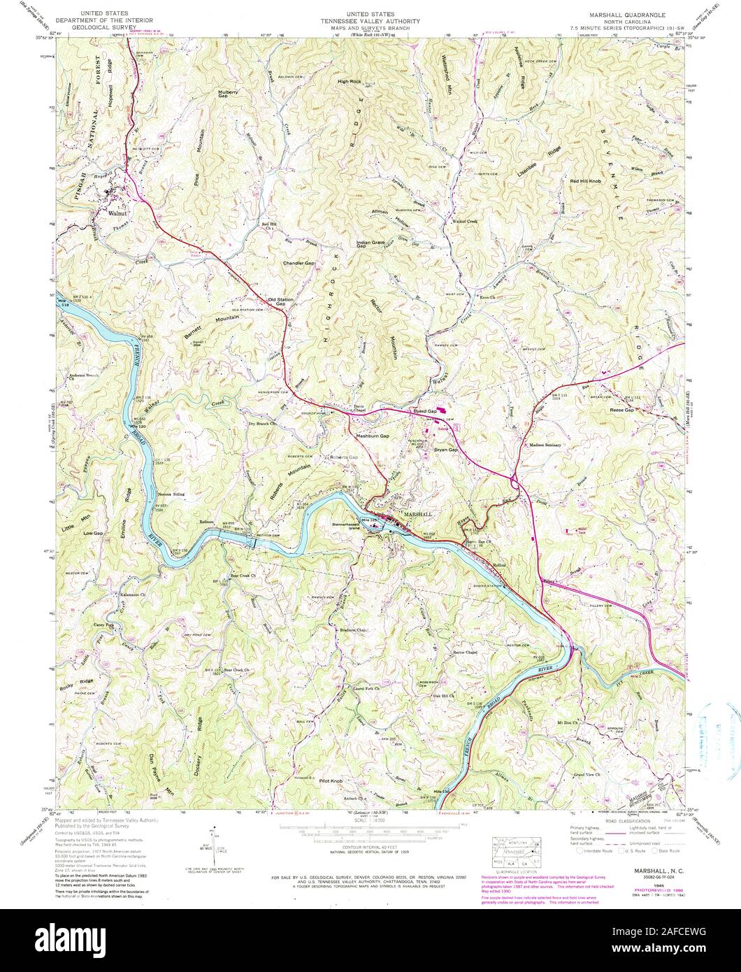 USGS TOPO Map North Carolina NC Marshall 161606 1945 24000 Restoration ...