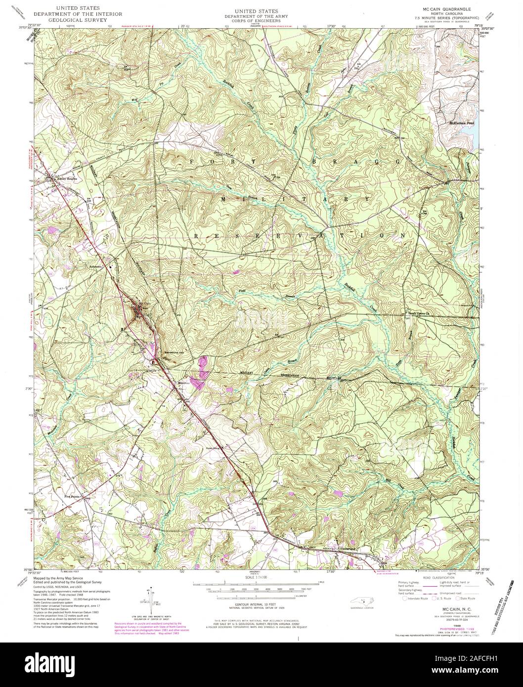 USGS TOPO Map North Carolina NC Mc Cain 163452 1948 24000 Restoration ...