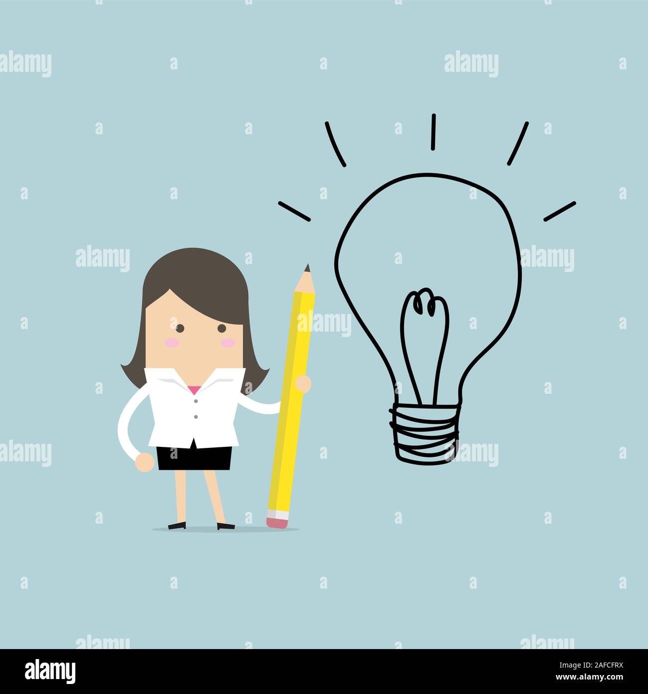 Pencil drawing light bulb character with hi-res stock photography and ...