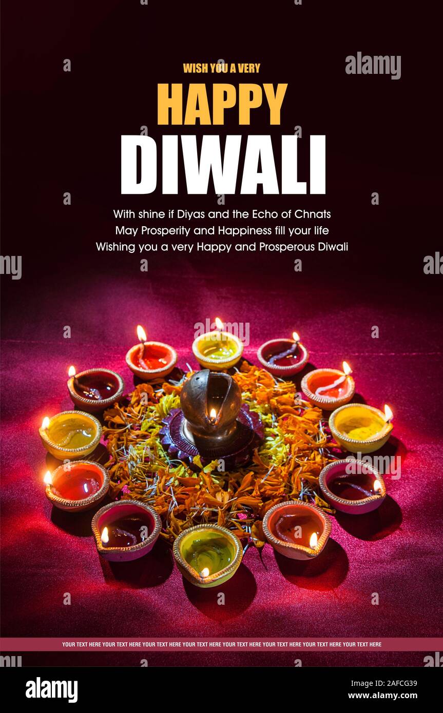Greetings Card Design: Clay diya lamps lit during Diwali Celebration ...