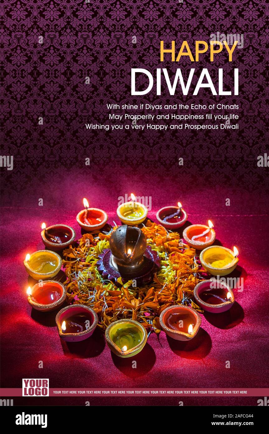 Greetings Card Design: Clay diya lamps lit during Diwali Celebration ...