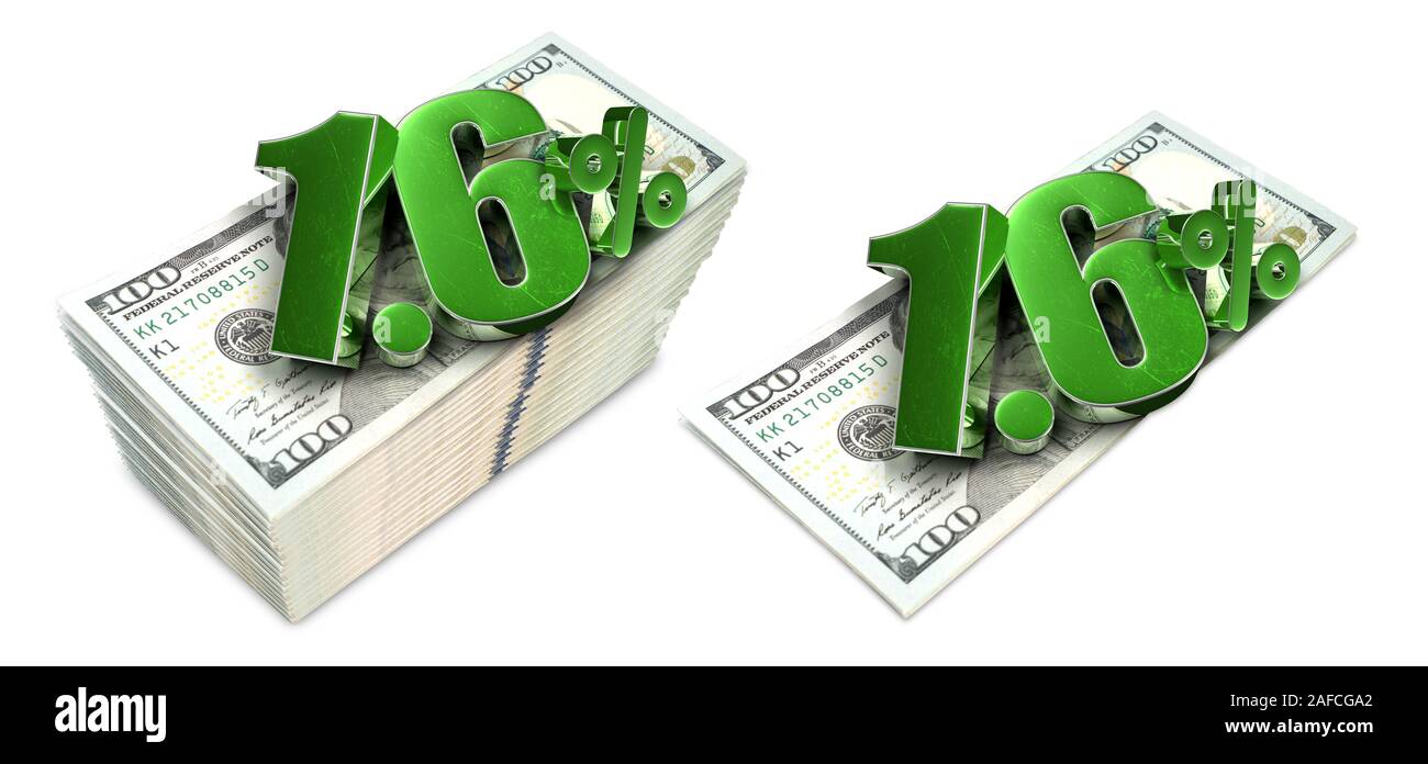 3D illustration 1.6% on top a dollar on a white background.(With ...