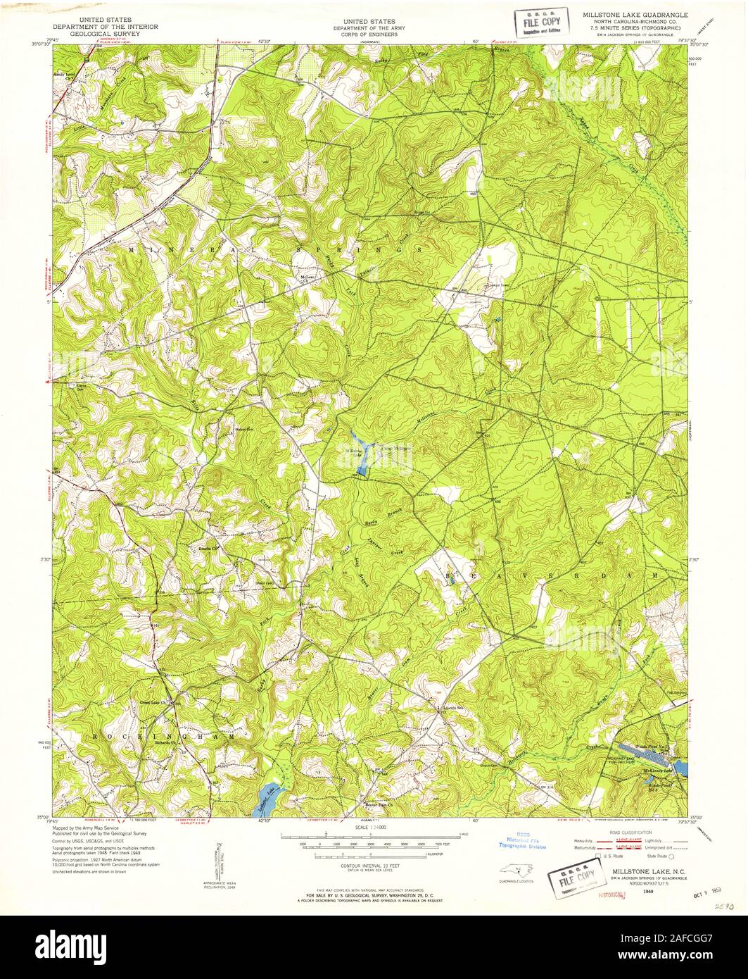 USGS TOPO Map North Carolina NC Millstone Lake 163507 1949 24000 ...